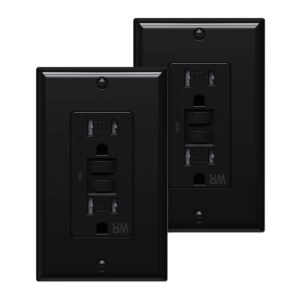 [2 pack] webang self-test gfci outlets, tamper-resistant and weather-resistant, gfci receptacle with led indicator, decorative wall plates and screws included, 15 amp/125 volt, ul listed, black