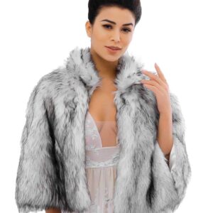 Catery Women’s Faux Fur Wraps and Shawls Bridal Wedding Cape Fur Stole Scarf Bride Scarves Shrug Winter Cover Up Accessories for Women and Girls(White+Black)