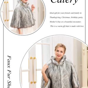 Catery Women’s Faux Fur Wraps and Shawls Bridal Wedding Cape Fur Stole Scarf Bride Scarves Shrug Winter Cover Up Accessories for Women and Girls(White+Black)