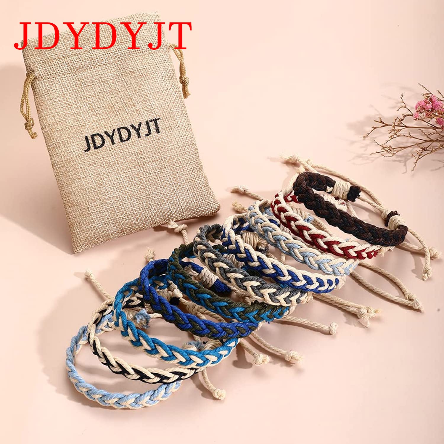 Hemp Bracelet Handmade Braided Woven Friendship Bracelets Bulk for Men Women's Anklet Adjustable