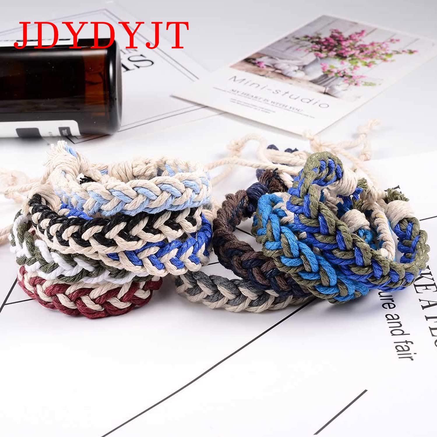 Hemp Bracelet Handmade Braided Woven Friendship Bracelets Bulk for Men Women's Anklet Adjustable