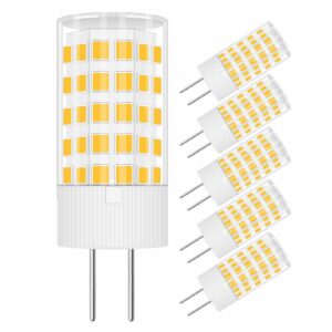 trijzhou 5 pack g4 12v led light bulbs, 4w (40w 30w halogen equivalent) warm white 3000k ac dc 400 lm, g4 jc t3 bi-pin base bulb for home and landscape lighting