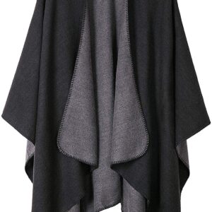 Lncropo Women's Shawls Wraps Winter Open Front Poncho Cape Oversized Cardigan Sweater,Series 1-2-black