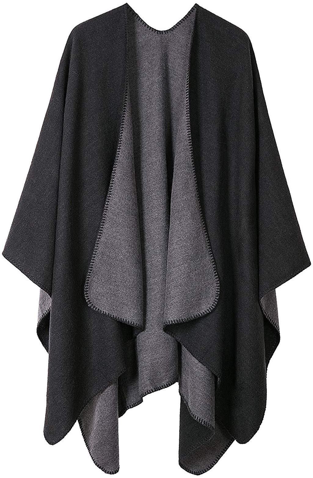 Lncropo Women's Shawls Wraps Winter Open Front Poncho Cape Oversized Cardigan Sweater,Series 1-2-black