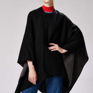 Lncropo Women's Shawls Wraps Winter Open Front Poncho Cape Oversized Cardigan Sweater,Series 1-2-black