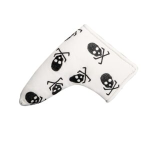 golf putter head covers blade club headcover pu leather protector cover black white fits all putters for men women (white-bones)