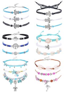 loyallook 18pcs anklet bracelets for women ankle chain turtle wave anklet beach ankle bracelets foot jewelry for women