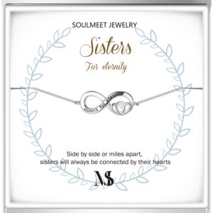 soulmeet sister bracelet for birthday christmas gifts, sterling silver sister gifts from sister, sisters for eternity jewelry gift for best sisters (infinity)