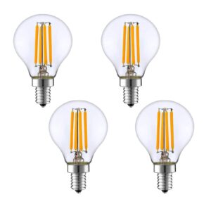 lxcom lighting e14 4w led filament bulb dimmable vintage edison candle light bulb 4 pack 2700k warm white g45 clear glass globe lamp 400lm 40w equivalent, ac 110v