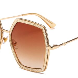 iKANOO Oversized Square Sunglasses for Women Hexagon Inspired Designer Style Shades (Champagne)