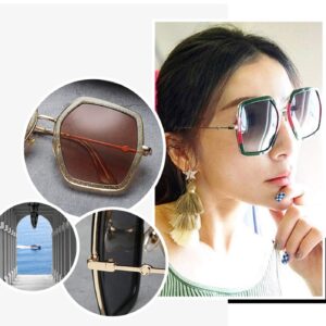 iKANOO Oversized Square Sunglasses for Women Hexagon Inspired Designer Style Shades (Champagne)