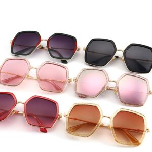 iKANOO Oversized Square Sunglasses for Women Hexagon Inspired Designer Style Shades (Champagne)