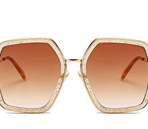 iKANOO Oversized Square Sunglasses for Women Hexagon Inspired Designer Style Shades (Champagne)