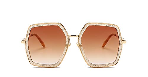 iKANOO Oversized Square Sunglasses for Women Hexagon Inspired Designer Style Shades (Champagne)