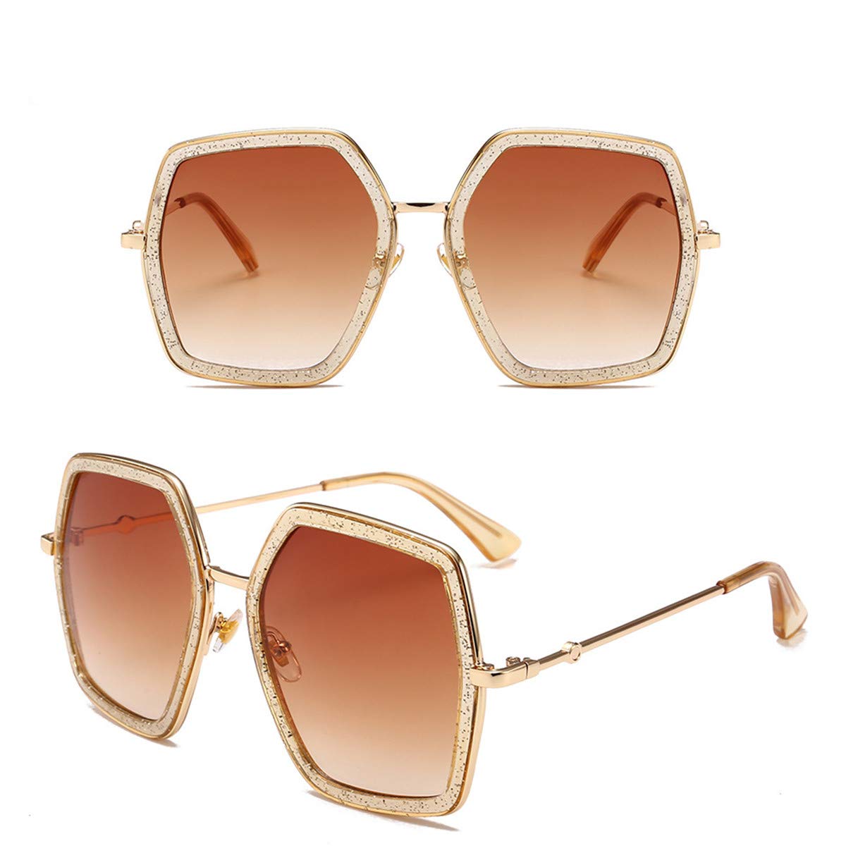 iKANOO Oversized Square Sunglasses for Women Hexagon Inspired Designer Style Shades (Champagne)