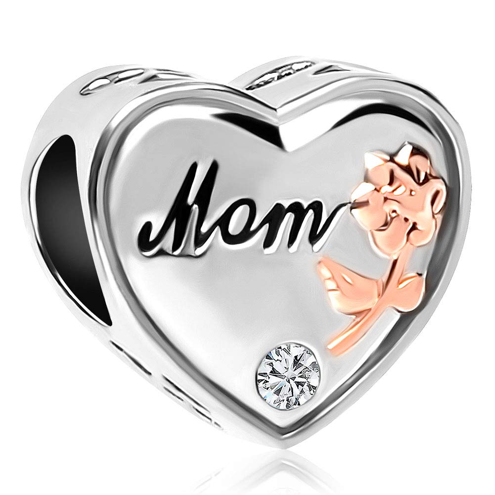 CharmSStory Mom Mother Daughter Heart Love Dangle Charm Beads For Snake Chain Bracelet (Mom)