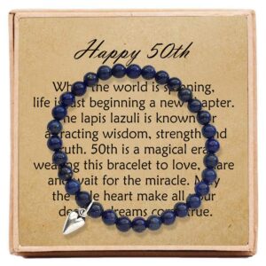 ofgot7 50th birthday gifts for women turning 50 – bead bracelet with message card & gift box - fiftieth