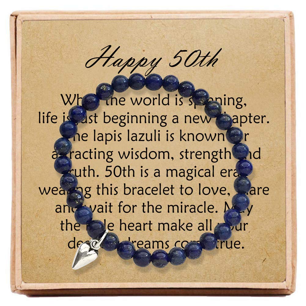 OFGOT7 50th Birthday Gifts for Women Turning 50 – Bead Bracelet with Message Card & Gift Box - Fiftieth