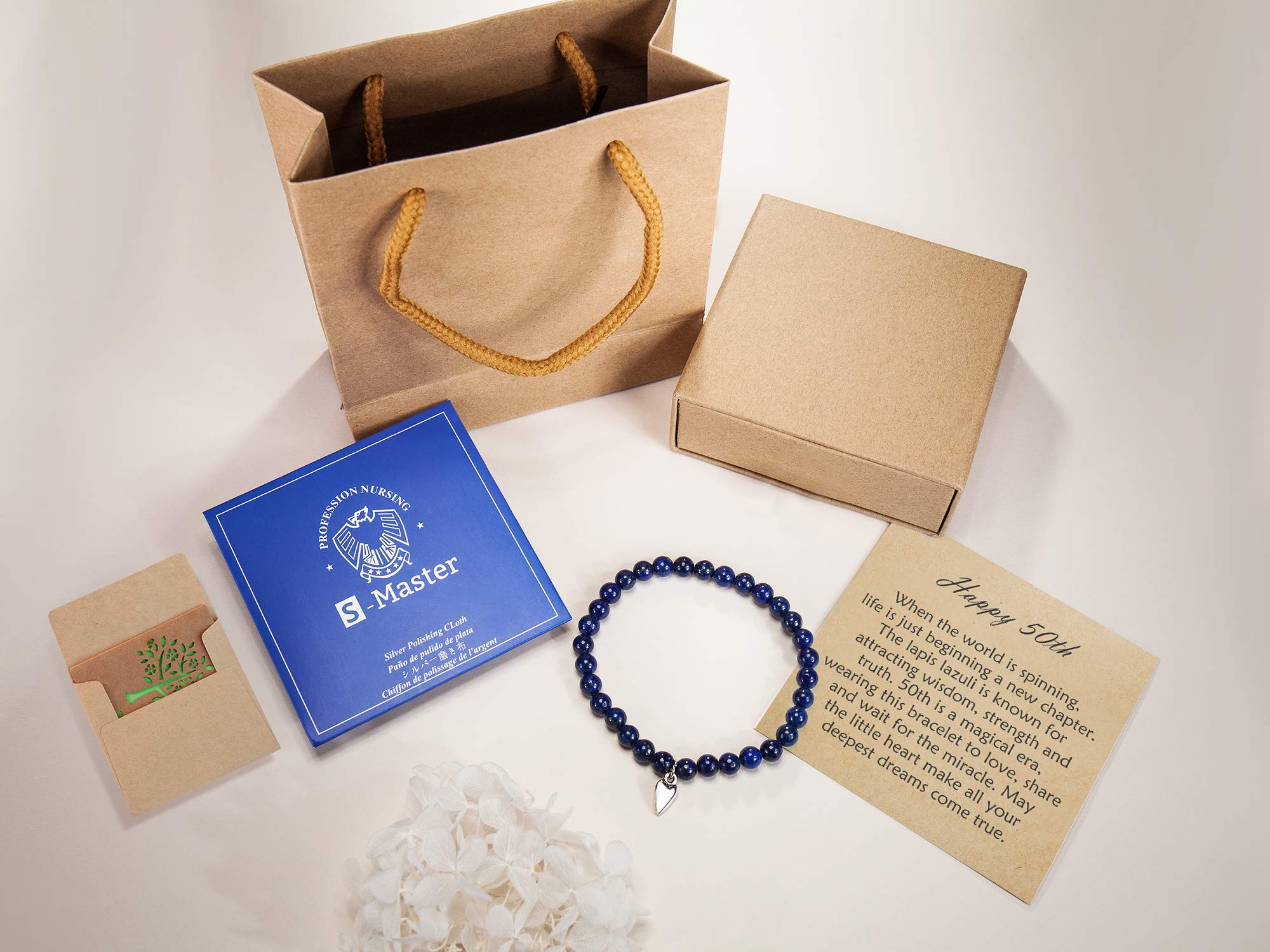 OFGOT7 50th Birthday Gifts for Women Turning 50 – Bead Bracelet with Message Card & Gift Box - Fiftieth