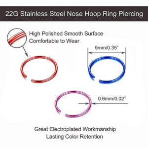 Greendou Fashion Jewelry Nose Hoop Ring,40pcs 22G Multicolor Nose Studs Rings,Stainless Steel Body Jewelry Piercing Nose Rings