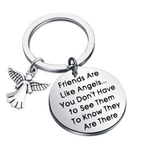 feelmem friendship keychain friends are like angels you don't have to see them to know they are there friend jewelry gift for bff sister (silver)