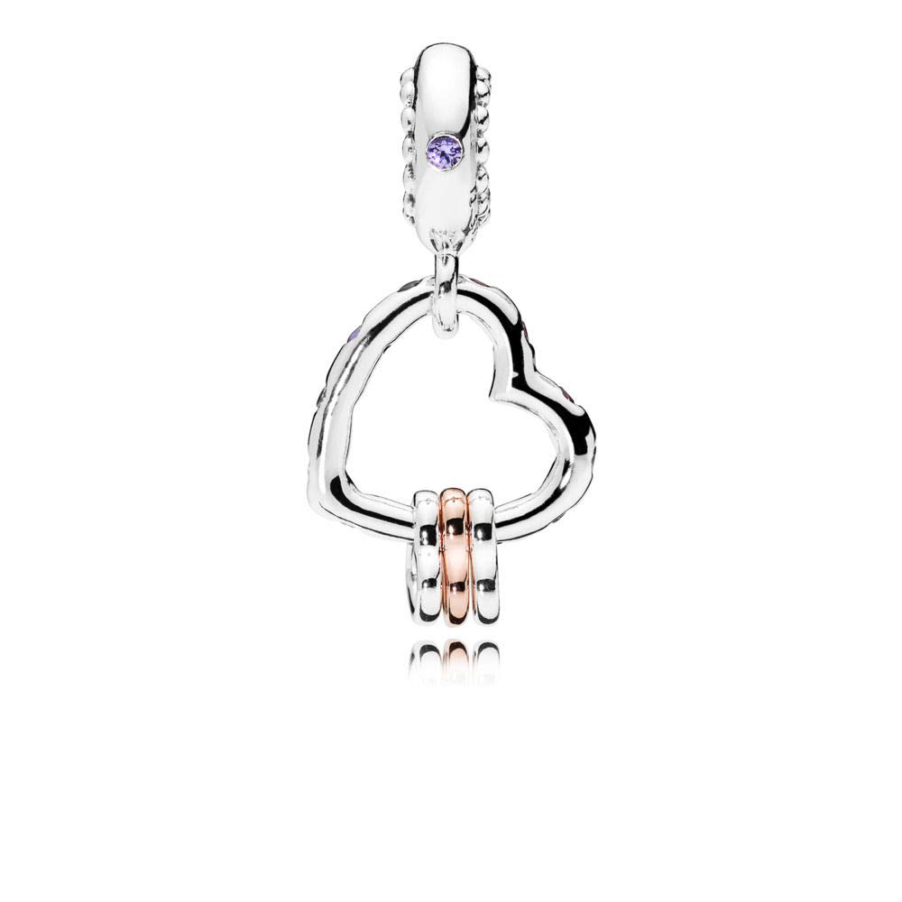 MiniJewelry Heart Highlights Dangle Charm for Bracelets Lilac Royal Purple Crystals and Clear CZ