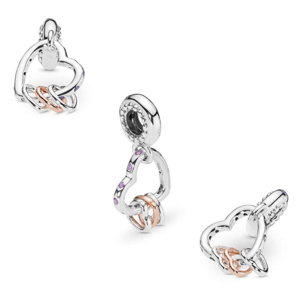 MiniJewelry Heart Highlights Dangle Charm for Bracelets Lilac Royal Purple Crystals and Clear CZ