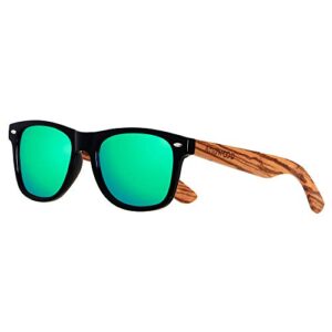 andwood wood sunglasses polarized for men women uv protection wooden bamboo frame mirrored sun glasses green shades