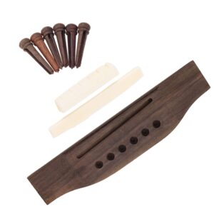 lovermusic set of 3 rosewood bridge pins & bone saddle & bone guitar nut for folk guitar