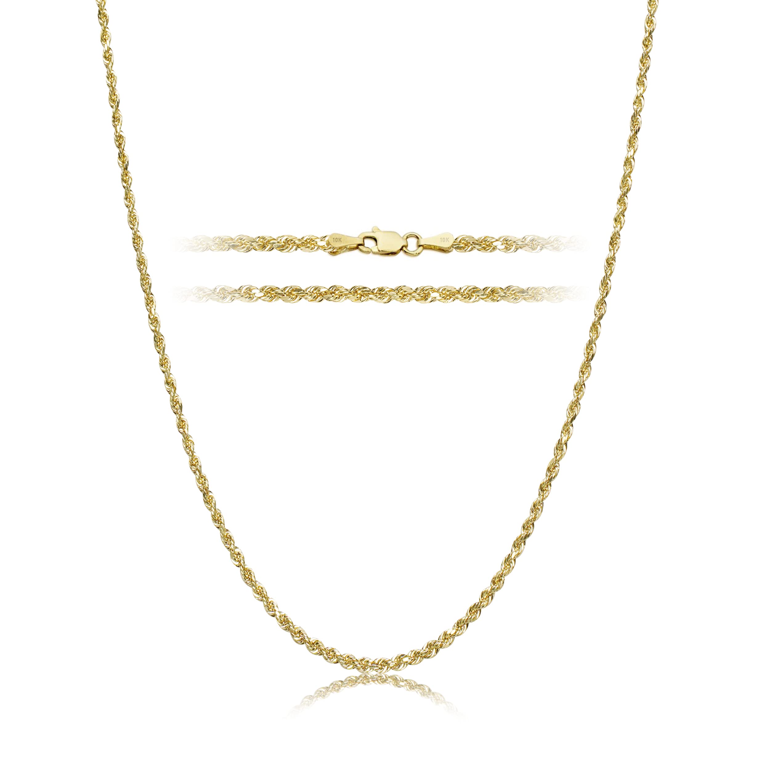 PORI JEWELERS 10K Gold 1.8MM Diamond Cut Rope Chain Necklace Unisex Sizes 16"-30" (20)