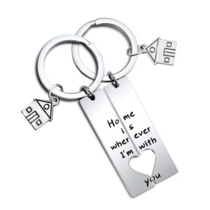 myospark home is wherever i am with you couple keychain set housewarming gift for wife husband girlfriend boyfriend (home is wherever i'm with you)