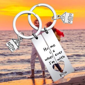 MYOSPARK Home Is wherever I Am With You Couple Keychain Set Housewarming Gift For Wife Husband girlfriend boyfriend (Home is Wherever I'm with You)