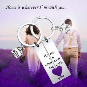 MYOSPARK Home Is wherever I Am With You Couple Keychain Set Housewarming Gift For Wife Husband girlfriend boyfriend (Home is Wherever I'm with You)