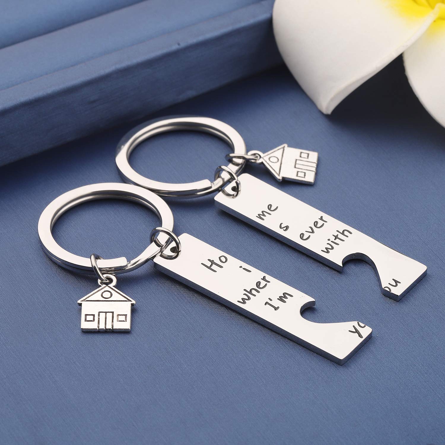 MYOSPARK Home Is wherever I Am With You Couple Keychain Set Housewarming Gift For Wife Husband girlfriend boyfriend (Home is Wherever I'm with You)