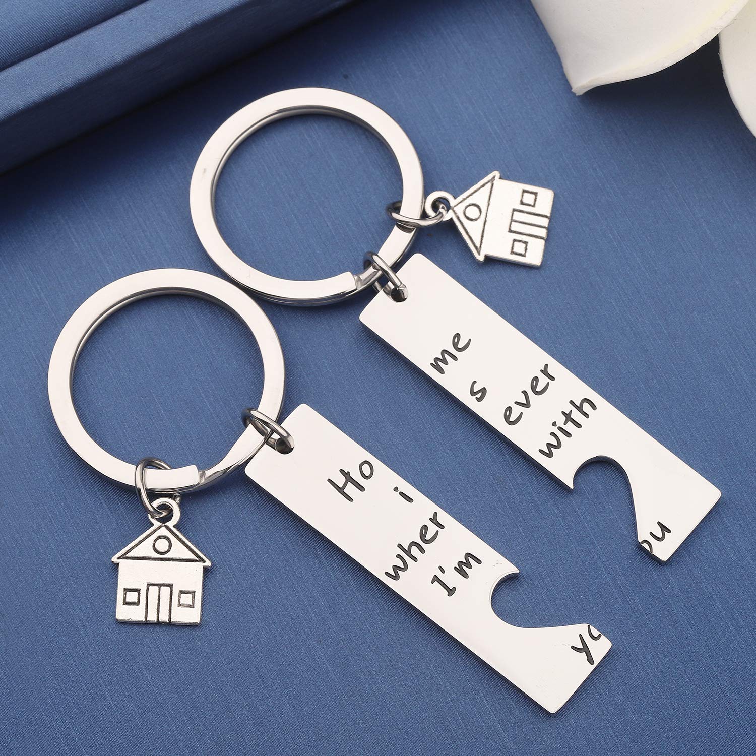 MYOSPARK Home Is wherever I Am With You Couple Keychain Set Housewarming Gift For Wife Husband girlfriend boyfriend (Home is Wherever I'm with You)