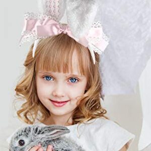 LittleLuluda Easter Party Hair Accessory Headband Gothic Lolita Cosplay Cute Rabbit Bunny Ears Bow Lace Hair Band Headwear (Pink)