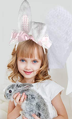 LittleLuluda Easter Party Hair Accessory Headband Gothic Lolita Cosplay Cute Rabbit Bunny Ears Bow Lace Hair Band Headwear (Pink)