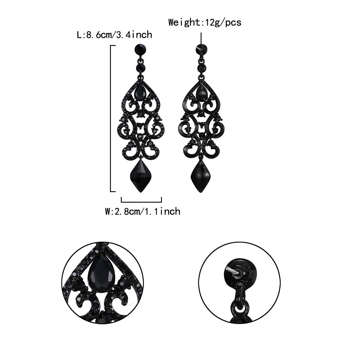 Flyonce Rhinestone Crystal Wedding Art Deco Floral Chandelier Dangle Earrings for Women Black Black-Tone