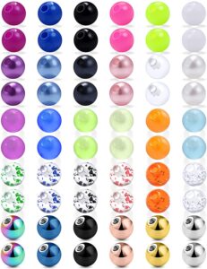 ftovosyo 60pcs 16g surgical steel & plastic glow in the dark replacement balls body jewelry piercing externally threaded barbell parts 3mm silver-tone rose gold black earring lip septum