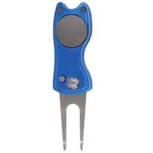 divot repair tool with magnetic divot tool, golf divot repair tool made of metal, golf divot tool foldable design (blue)