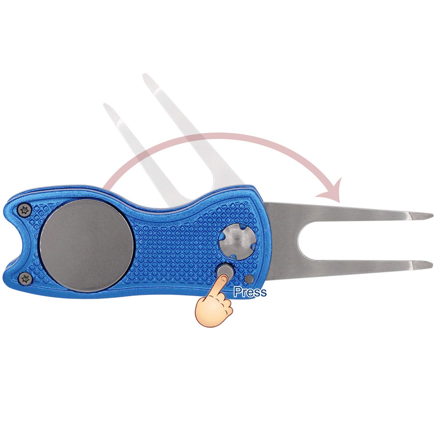 Divot Repair Tool with Magnetic Divot Tool, Golf Divot Repair Tool Made of Metal, Golf Divot Tool Foldable Design (Blue)