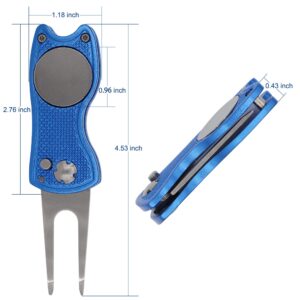 Divot Repair Tool with Magnetic Divot Tool, Golf Divot Repair Tool Made of Metal, Golf Divot Tool Foldable Design (Blue)