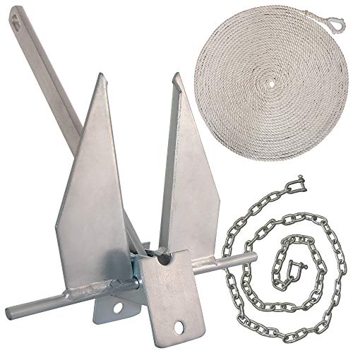 WindRider Boat Anchor Kit for Different Size Boats - Complete Boating Anchors - includes Fluke Anchor, Rope, Galvanized Steel Anchor Chain, and Shackles - Essential Pontoon Boat Anchor Kit