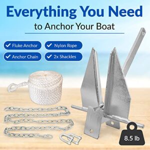 WindRider Boat Anchor Kit for Different Size Boats - Complete Boating Anchors - includes Fluke Anchor, Rope, Galvanized Steel Anchor Chain, and Shackles - Essential Pontoon Boat Anchor Kit