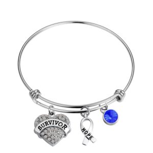 bauna cancer survivor gifts for women colon cancer awareness bracelet blue ribbon bracelet gift cancer jewelry (blue ribbon awareness bangle)