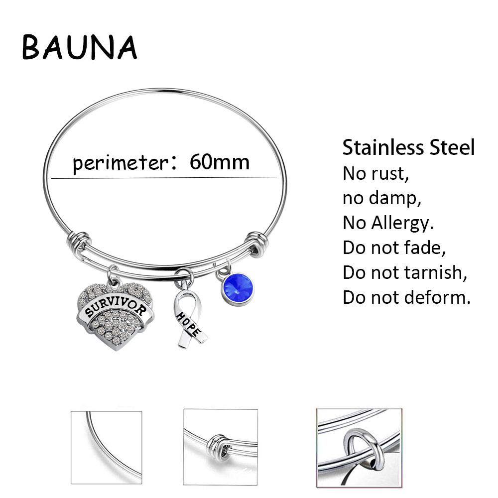 BAUNA Cancer Survivor Gifts for Women Colon Cancer Awareness Bracelet Blue Ribbon Bracelet Gift Cancer Jewelry (Blue Ribbon Awareness Bangle)