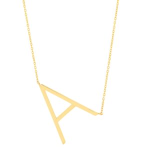 max + stone block 10k yellow gold letter necklace for women | personalized gold initial necklace for women | real gold pendant necklace with initial letter a on an 16-18 inch cable chain