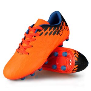 hawkwell boys girls outdoor firm ground soccer shoes, orange pu, 1 m us