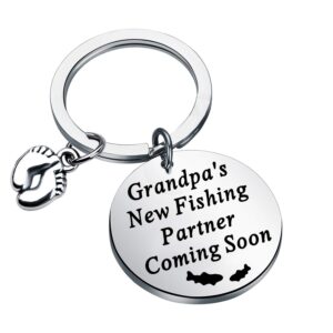 grandpa to be gift grandpas new fishing partner coming soon keychain pregnancy announcement gift for grandpa papa grandfather (silver)