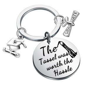 fustmw graduation gift keychain the tassel was worth the hassle graduation jewelry college graduation gift with grad cap charm (silver)